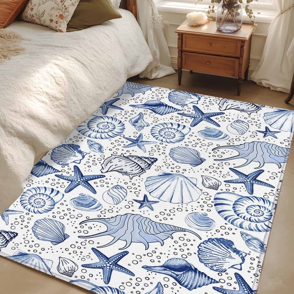 4x6 Area Rugs, Navy Blue Coastal Non-Skid Rubber Backing Large ...