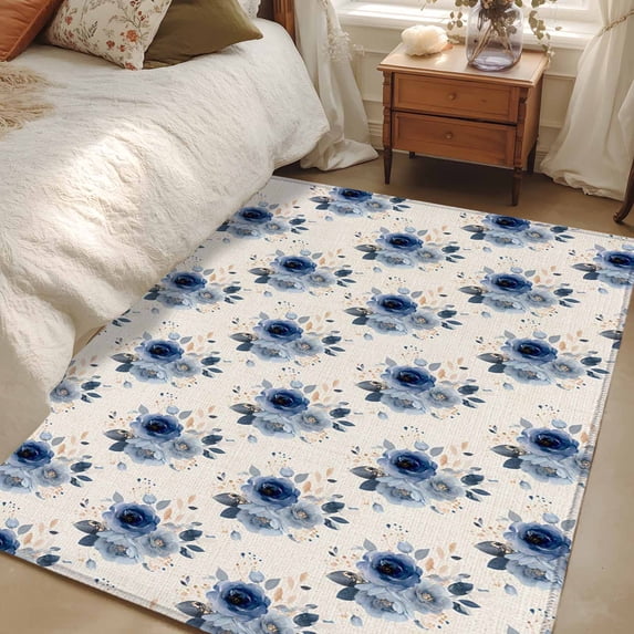 4x6 Area Rugs, Navy Blue Spring Floral Non-Skid Rubber Backing Large ...