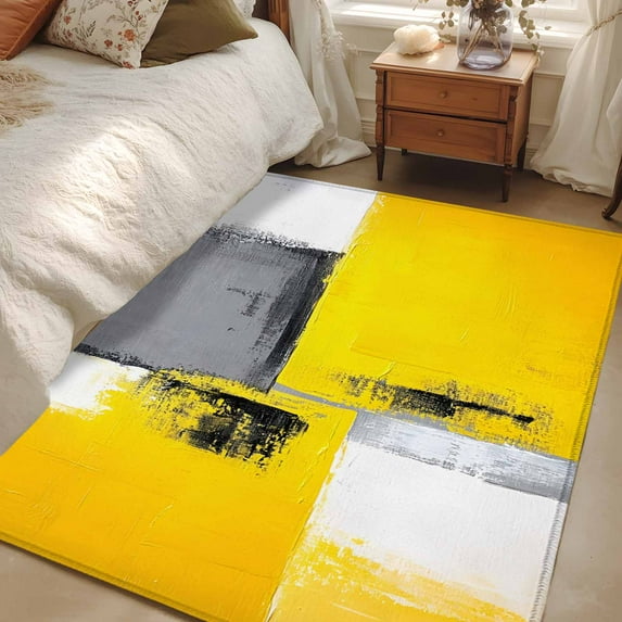 4x6 Area Rugs Oil Painting Yellow Grey Non-Skid Rubber Backing Large ...
