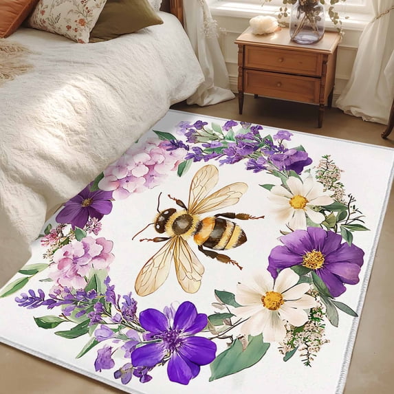 4x6 Area Rugs, Purple Spring Floral Non-Skid Rubber Backing Large ...