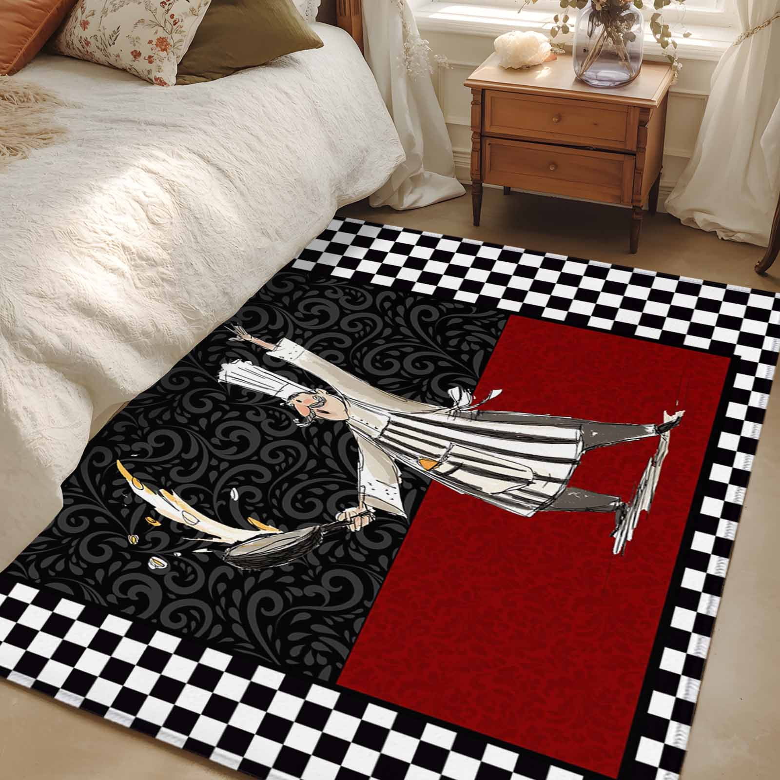 4x6 Area Rugs, Red Black Chef Non-Skid Rubber Backing Large Rectangle ...