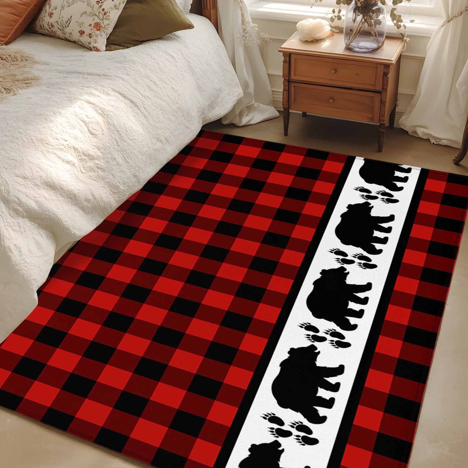 4x6 Area Rugs, Red Black Plaid Non-Skid Rubber Backing Large Rectangle ...