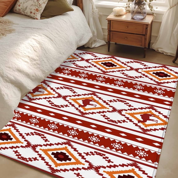 4x6 Area Rugs, Red Orange Southwest Non-Skid Rubber Backing Large ...