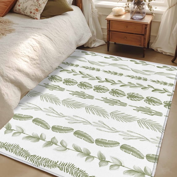 4x6 Area Rugs, Sage Green Botanical Non-Skid Rubber Backing Large ...