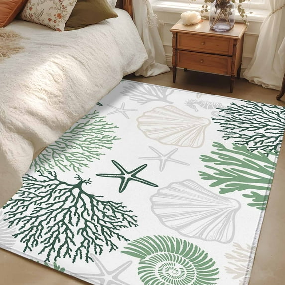 4x6 Area Rugs, Sage Green Coastal Non-Skid Rubber Backing Large ...