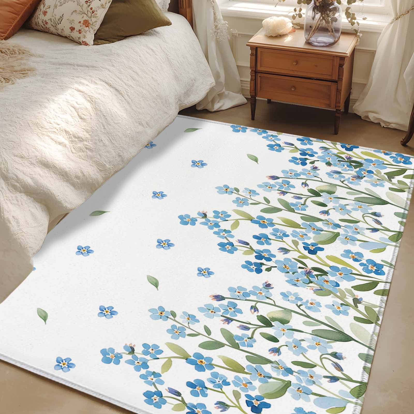4x6 Area Rugs, Spring Blue Flowers Non-Skid Rubber Backing Large ...