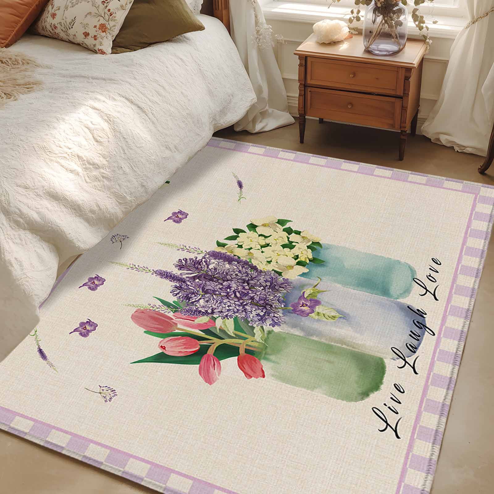 4x6 Area Rugs, Spring Flower Tulip Lavender Non-Skid Rubber Backing ...
