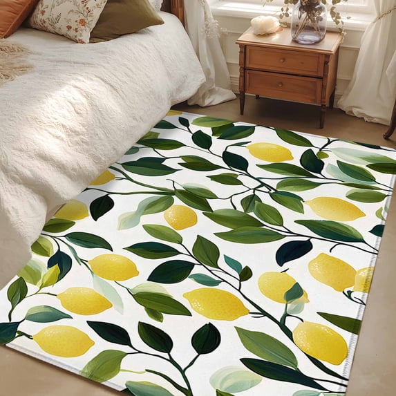 4x6 Area Rugs, Summer Lemon Non-Skid Rubber Backing Large Rectangle ...