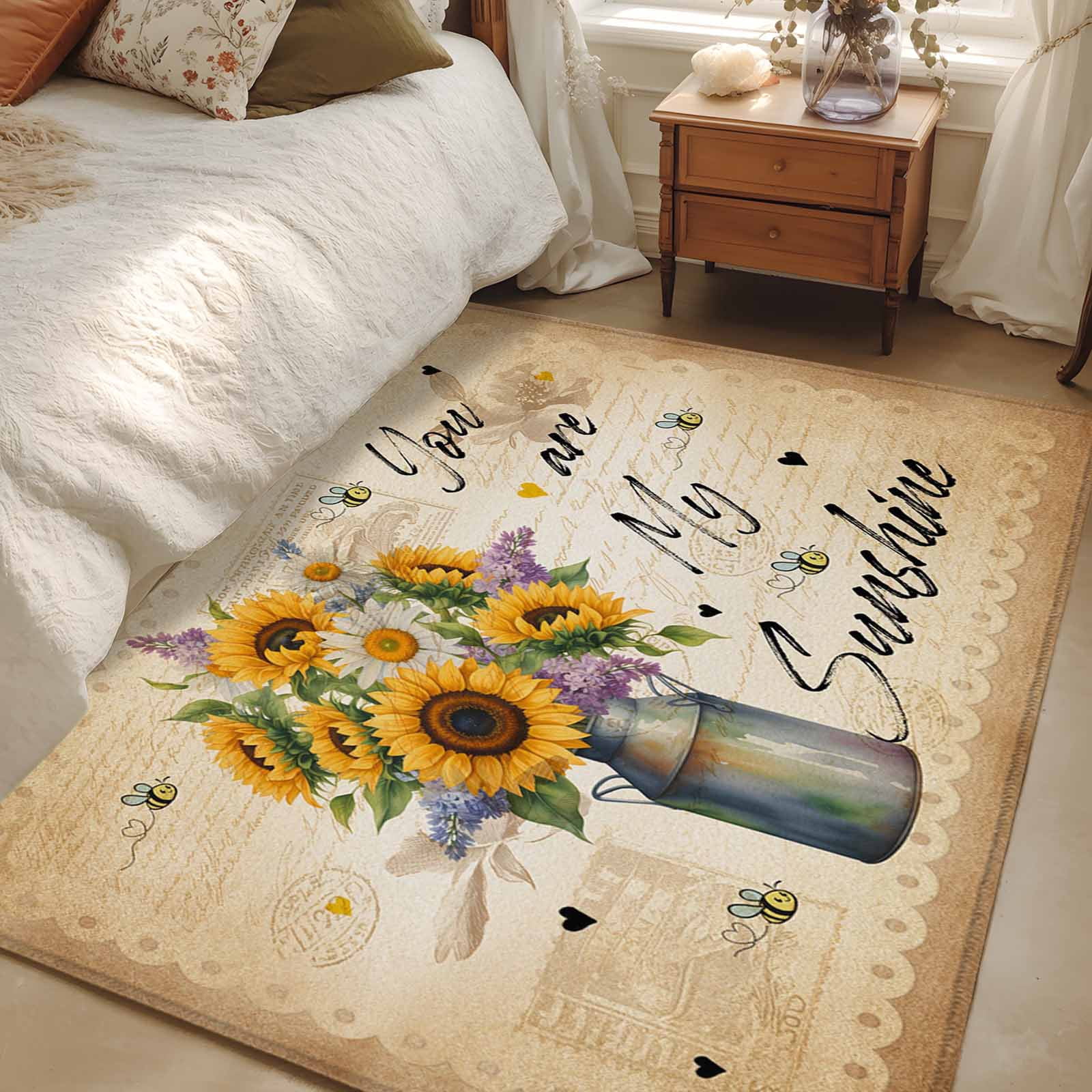4x6 Area Rugs, Sunflowers Non-Skid Rubber Backing Large Rectangle Rugs ...