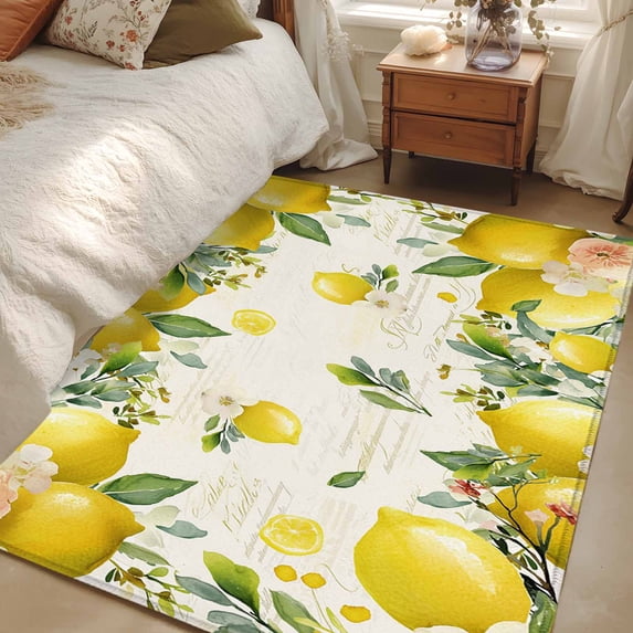 4x6 Area Rugs, Vintage Lemon Non-Skid Rubber Backing Large Rectangle ...