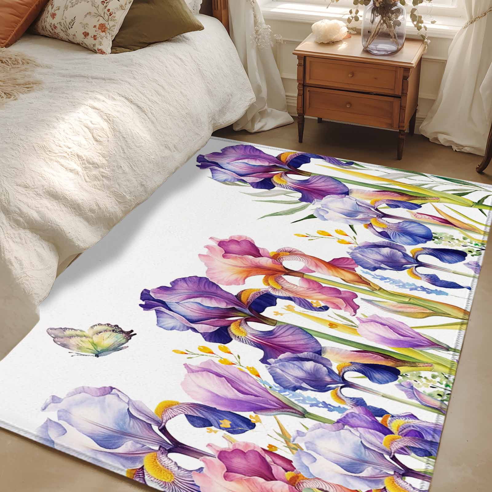 4x6 Area Rugs, Watercolor Purple Floral, Non-Skid Rubber Backing Large ...