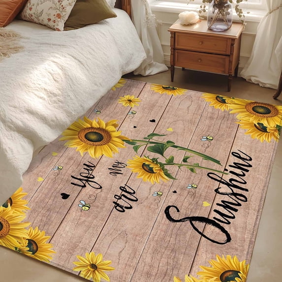4x6 Area Rugs, Wood Sunflowers Non-Skid Rubber Backing Large Rectangle ...