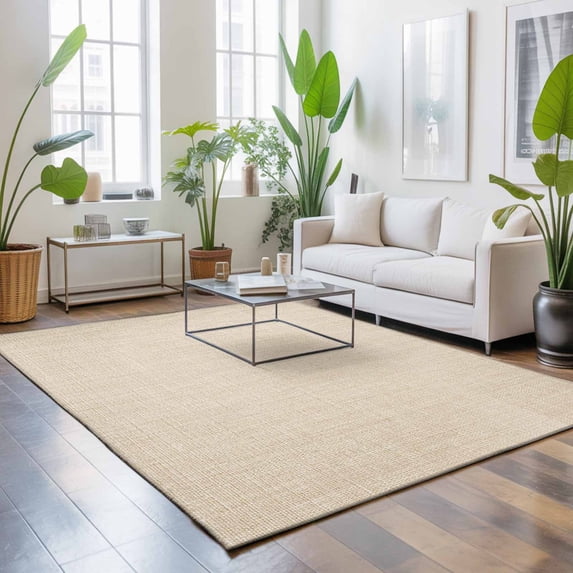 4x6 Beige Linen Texture Area Rug for Living Room, Washable Non Slip Low ...