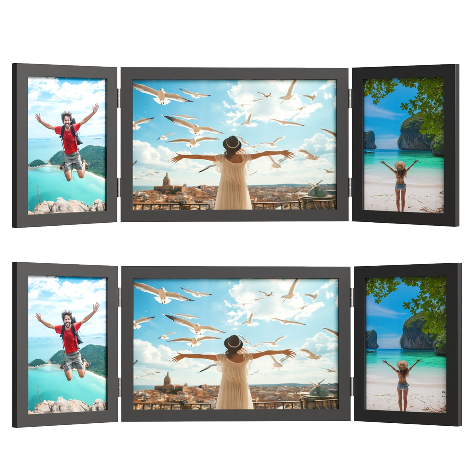 4x6 Black 3 Picture Frames Collage Hinged Folding Triple Photo Frames ...
