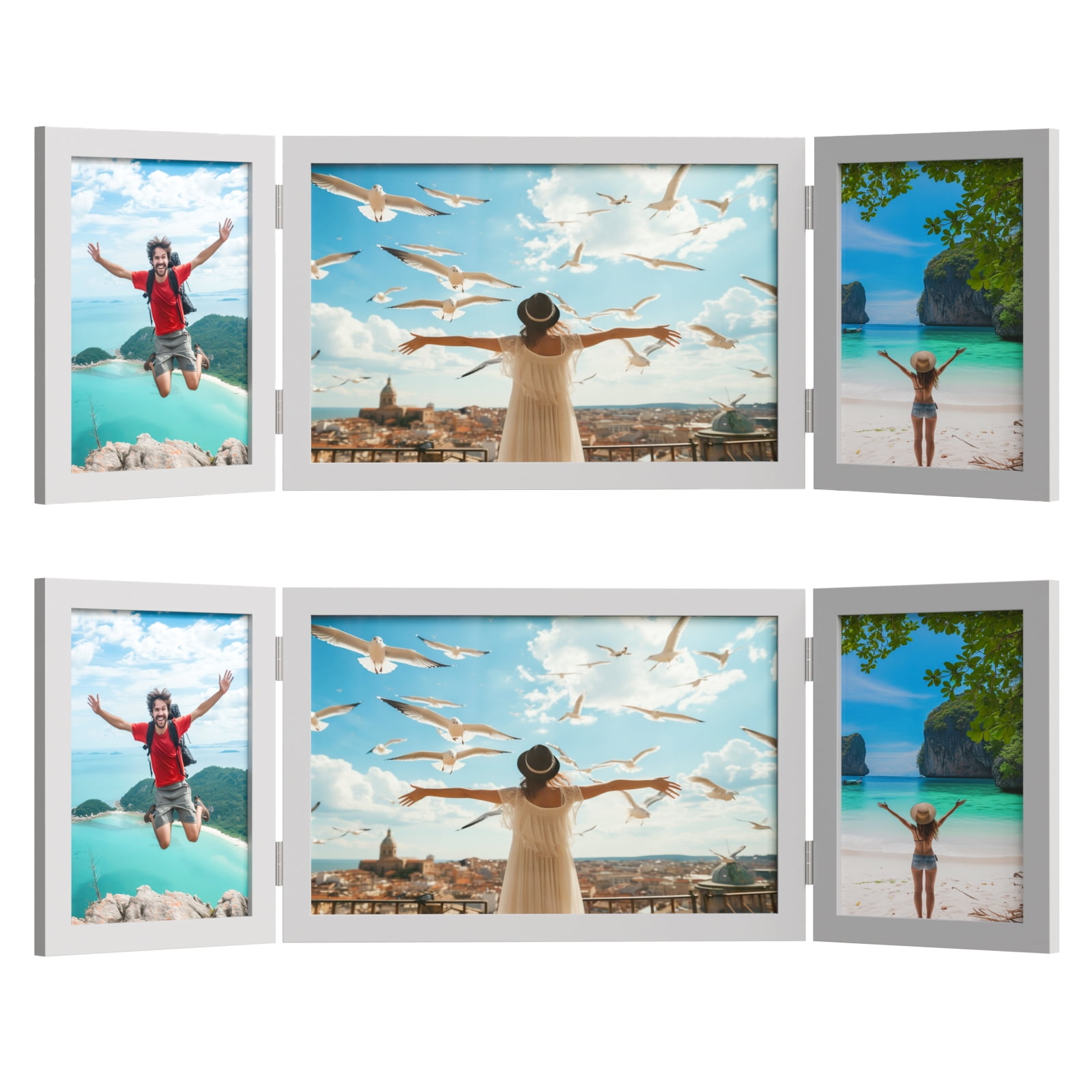 4x6 Black 3 Picture Frames Collage Hinged Folding Triple Photo Frames ...