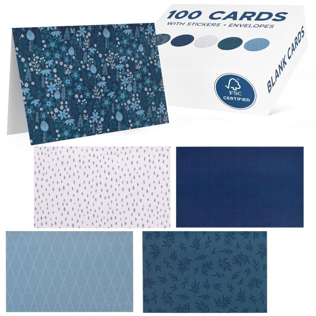 4x6 Blank Note Card and Envelope Set, 100 Pack, Navy Blue with Stickers ...