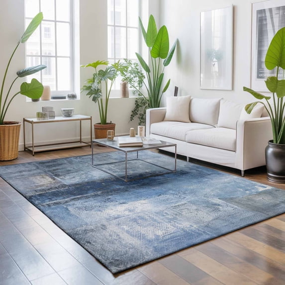 4x6 Blue Paint Area Rug for Living Room, Washable Non Slip Low Pile ...