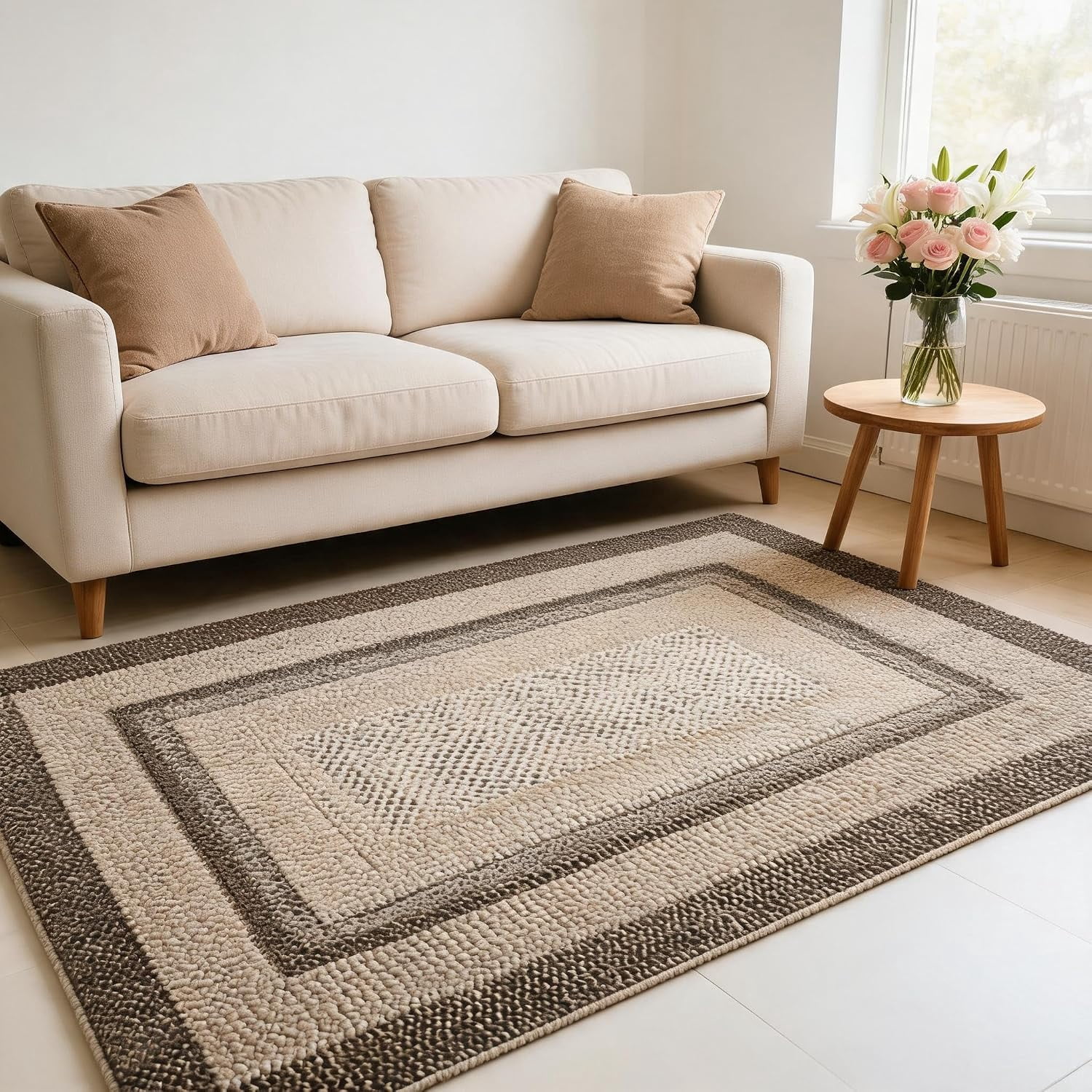 4x6 Braided Print Scalloped Area Rug, Non Slip Washable Low Pile ...