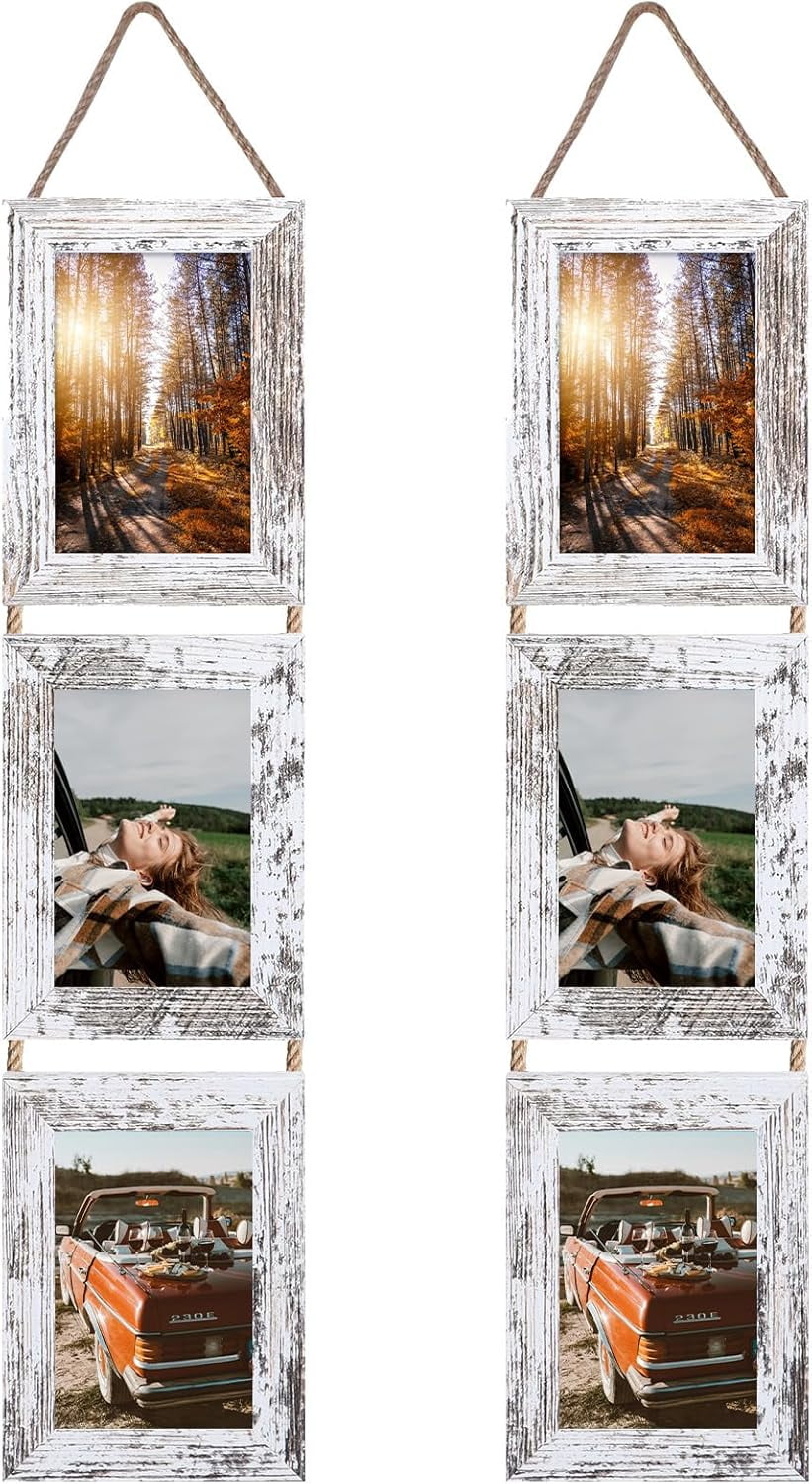 4x6 Collage Hanging Triple Picture Frames Set, 6 Opening Distressed ...