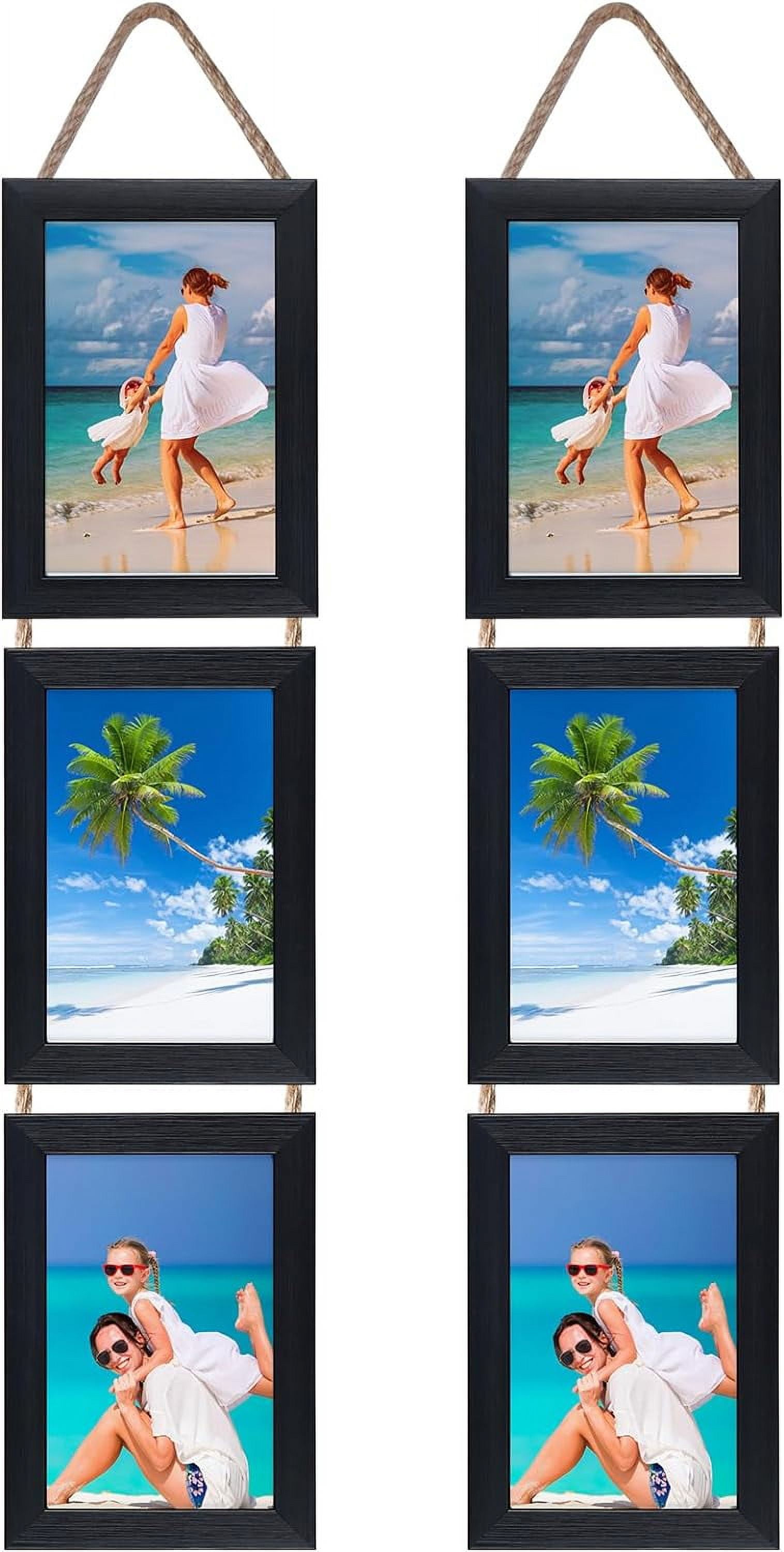 4x6 Collage Triple Picture Frames Set, Black 6 Opening Hanging Vertical ...