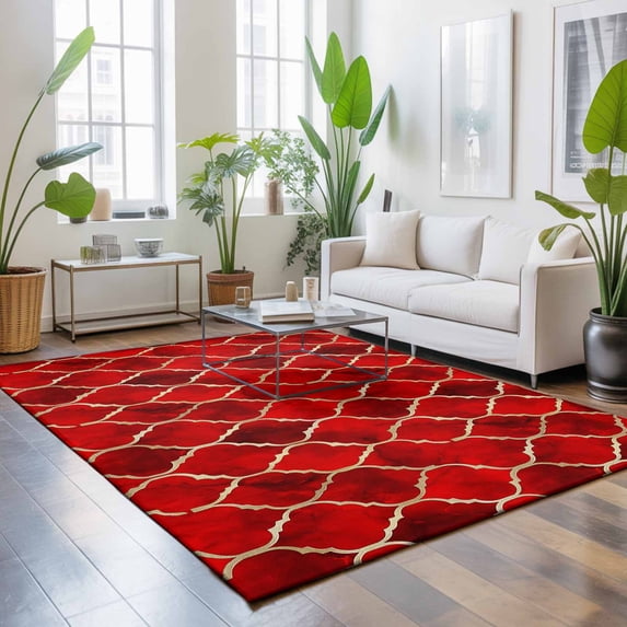 4x6 Deep Red Marble Area Rug for Living Room, Washable Non Slip Low ...