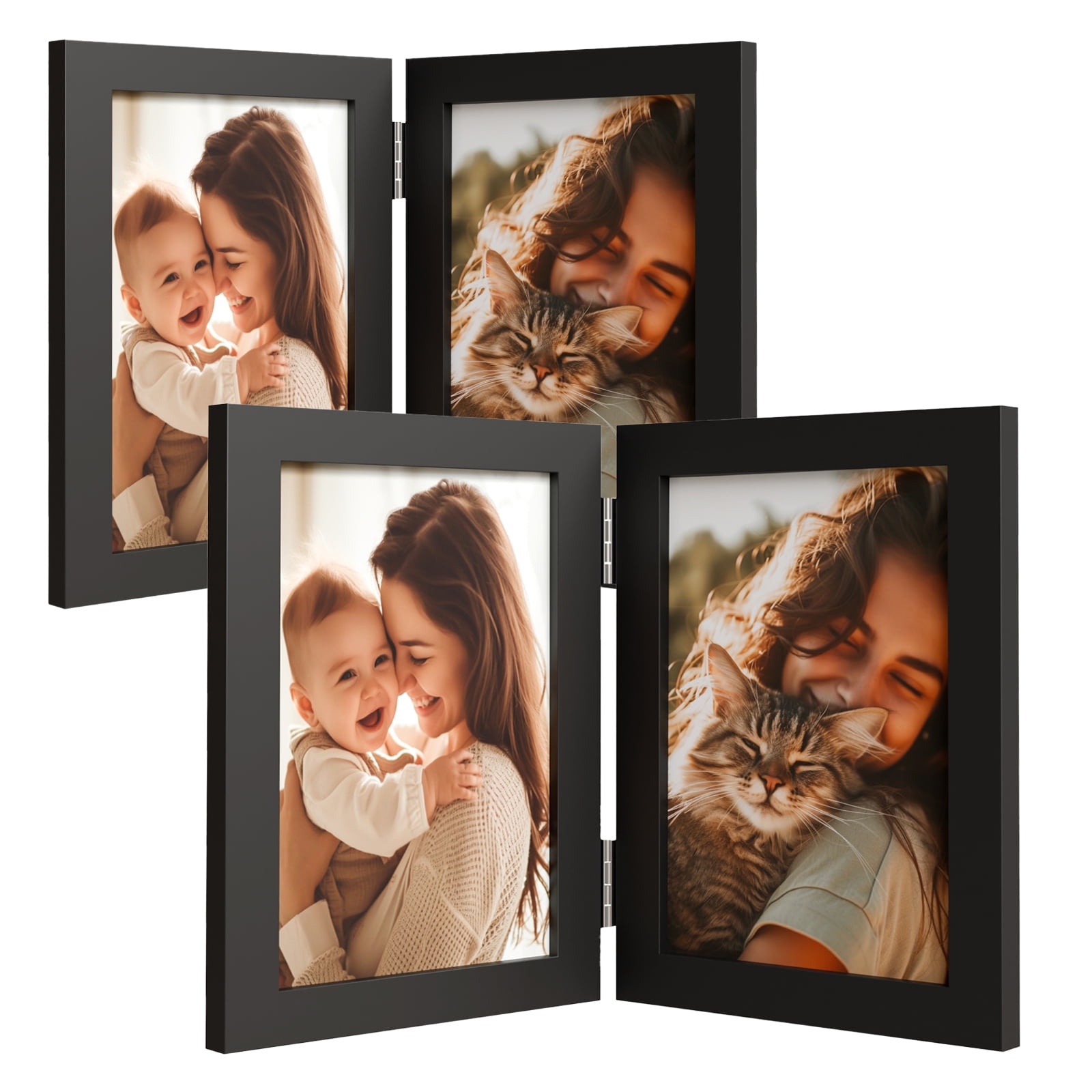 4x6 Double Picture Frame Vertical Hinged Photo Frame 2 Opening Folding ...