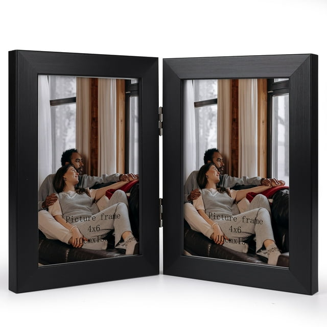 4x6 Double Picture Frame with Real Glass Display Vertical 4 by 6 Photo ...