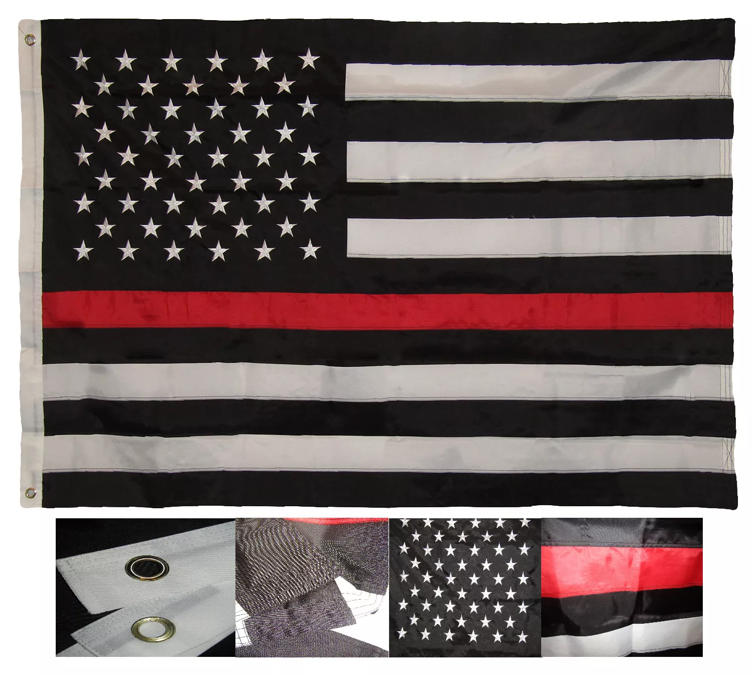 4x6 Embroidered Sewn Thin Red Line A American 210D Nylon Flag 4'x6 ...
