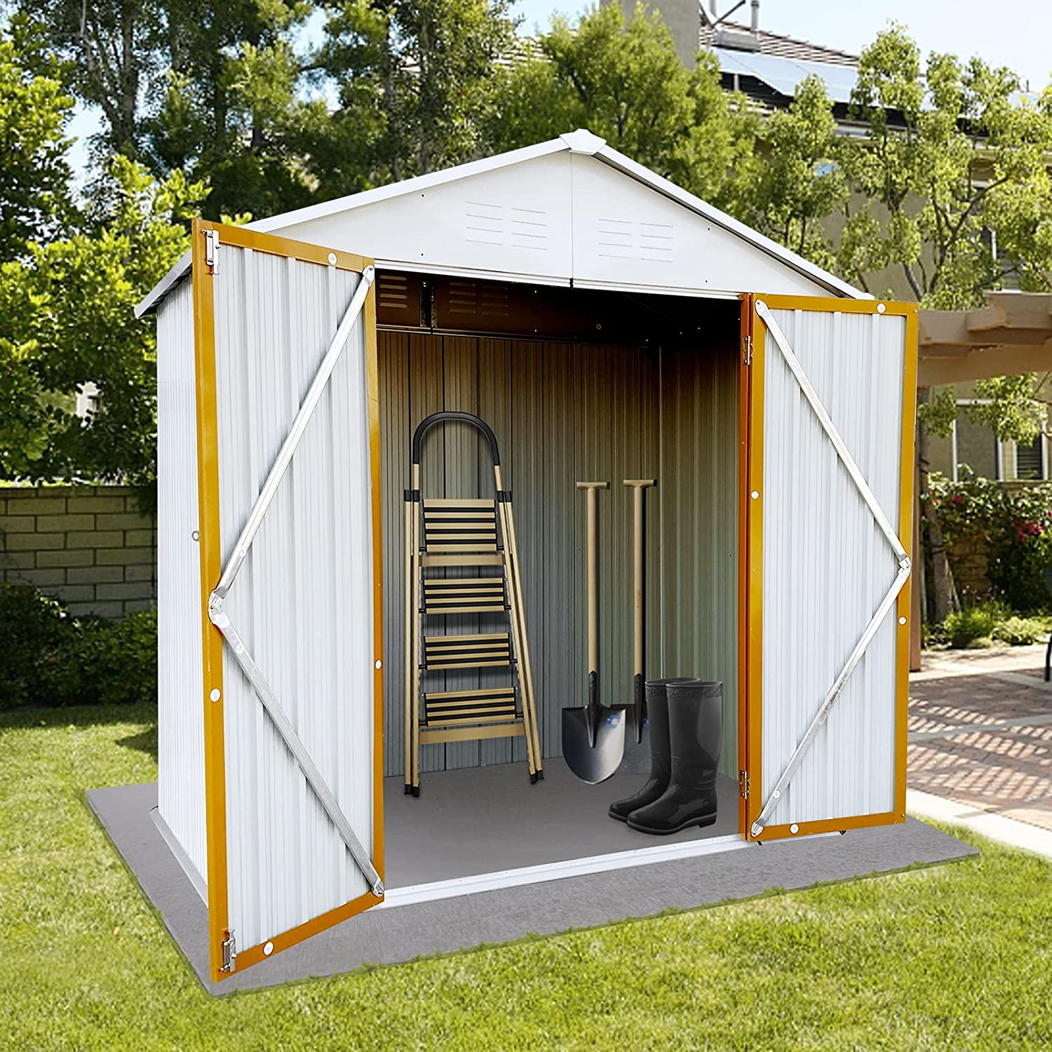 4x6 FT Outdoor Metal Storage Sheds with Apex Roof,Single-Storey ...