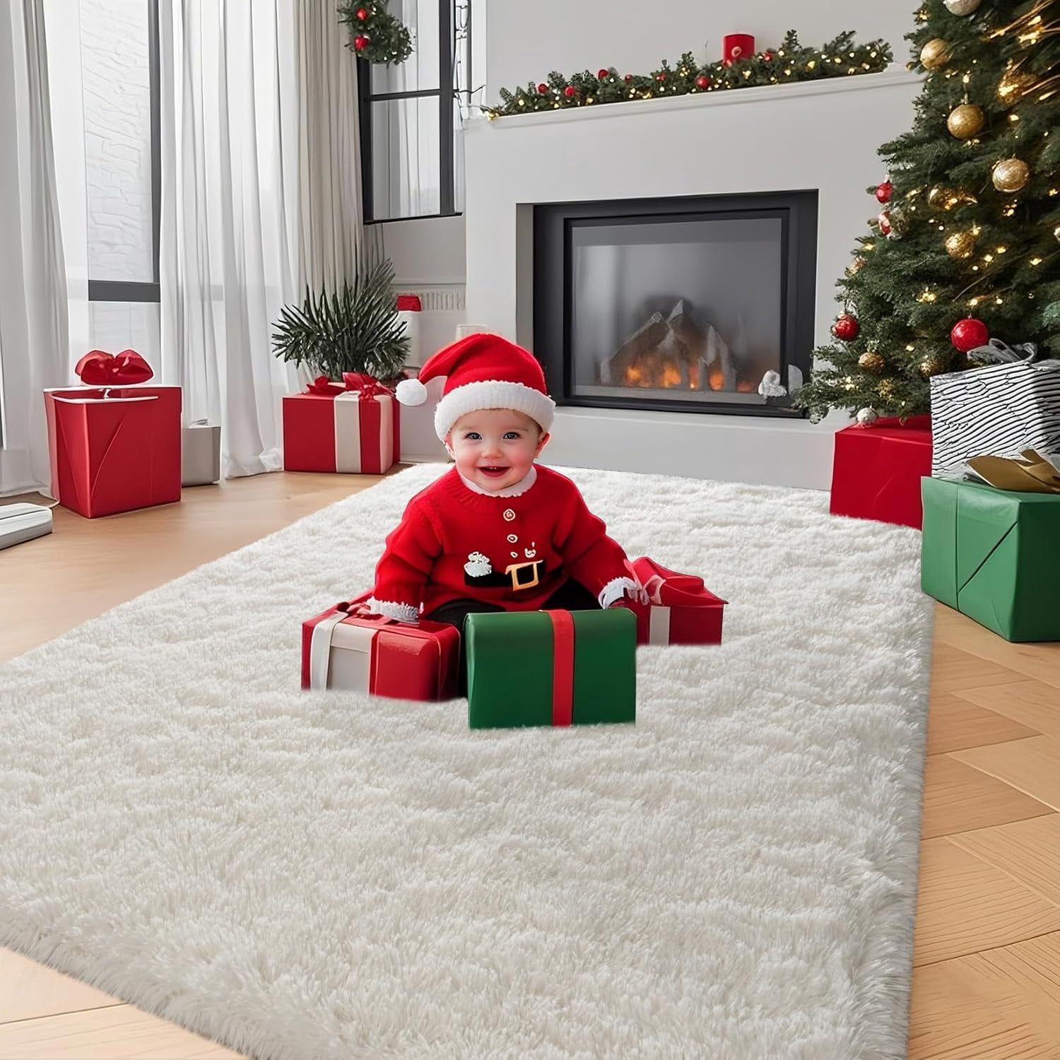 4x6 Feet Area Rugs for Living Room Bedroom, Cream Soft Fluffy Shaggy ...