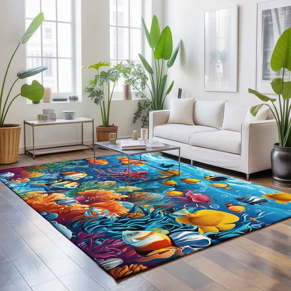 4x6 Fish Octopus Area Rug for Living Room, Washable Non Slip Low Pile ...