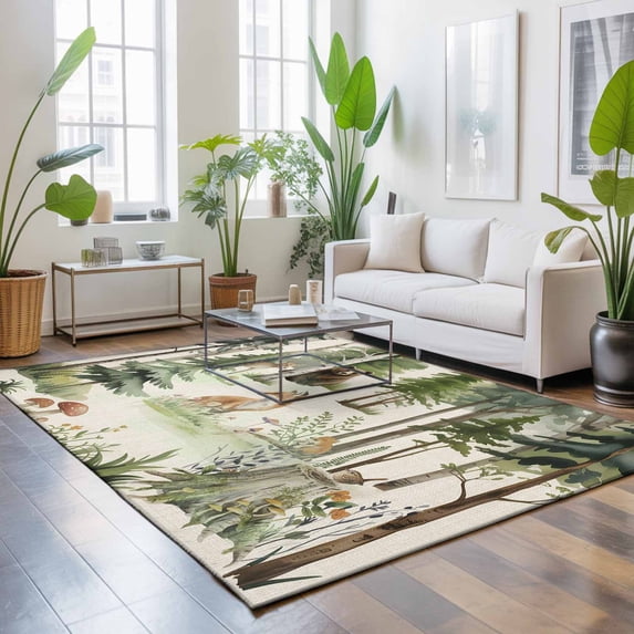 4x6 Forest Animal Area Rug for Living Room, Washable Non Slip Low Pile ...