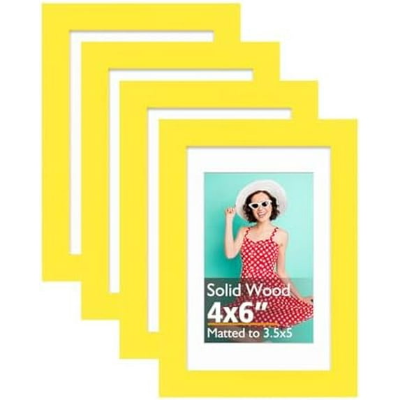 4x6 Frame Yellow, Solid Wood 4 x 6 Picture Frame with Acrylic ...