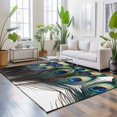 4x6 Green Peacock Feather Area Rug for Living Room, Washable Non Slip ...