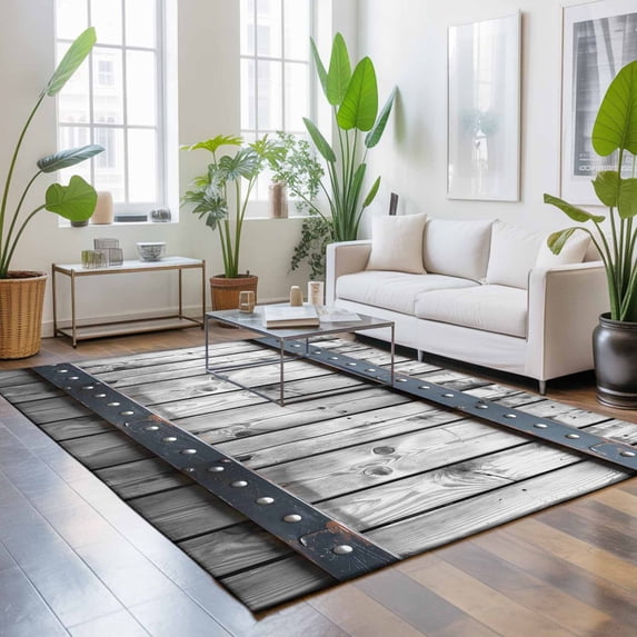 4x6 Grey Wood Grain Area Rug for Living Room, Washable Non Slip Low ...