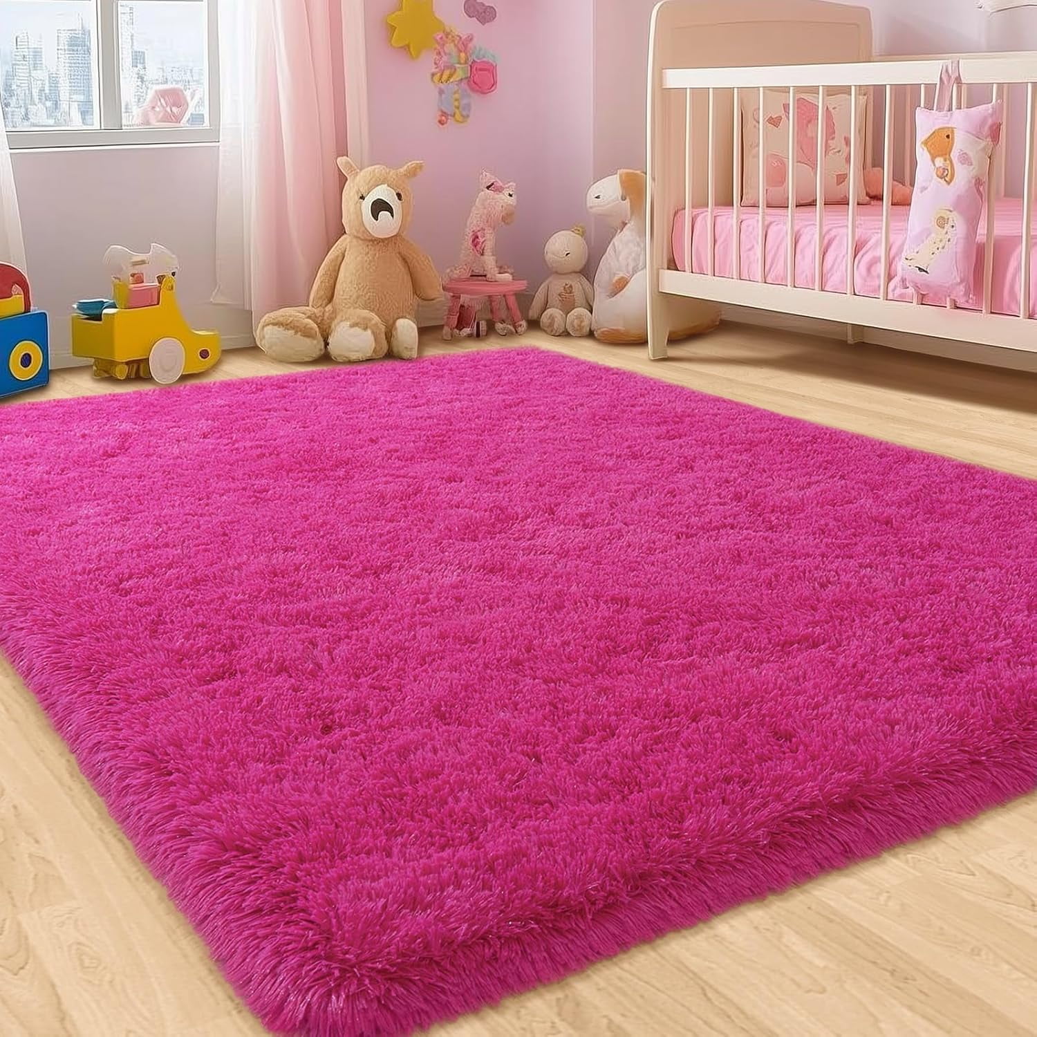 4x6 Hot Pink Rug for Girls Bedroom, Soft Fluffy Plush Shag Rugs for ...