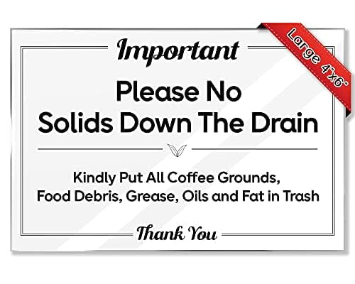 4x6 Inch Acrylic No Solids Down the Drain Sign for Kitchen Rental Homes ...