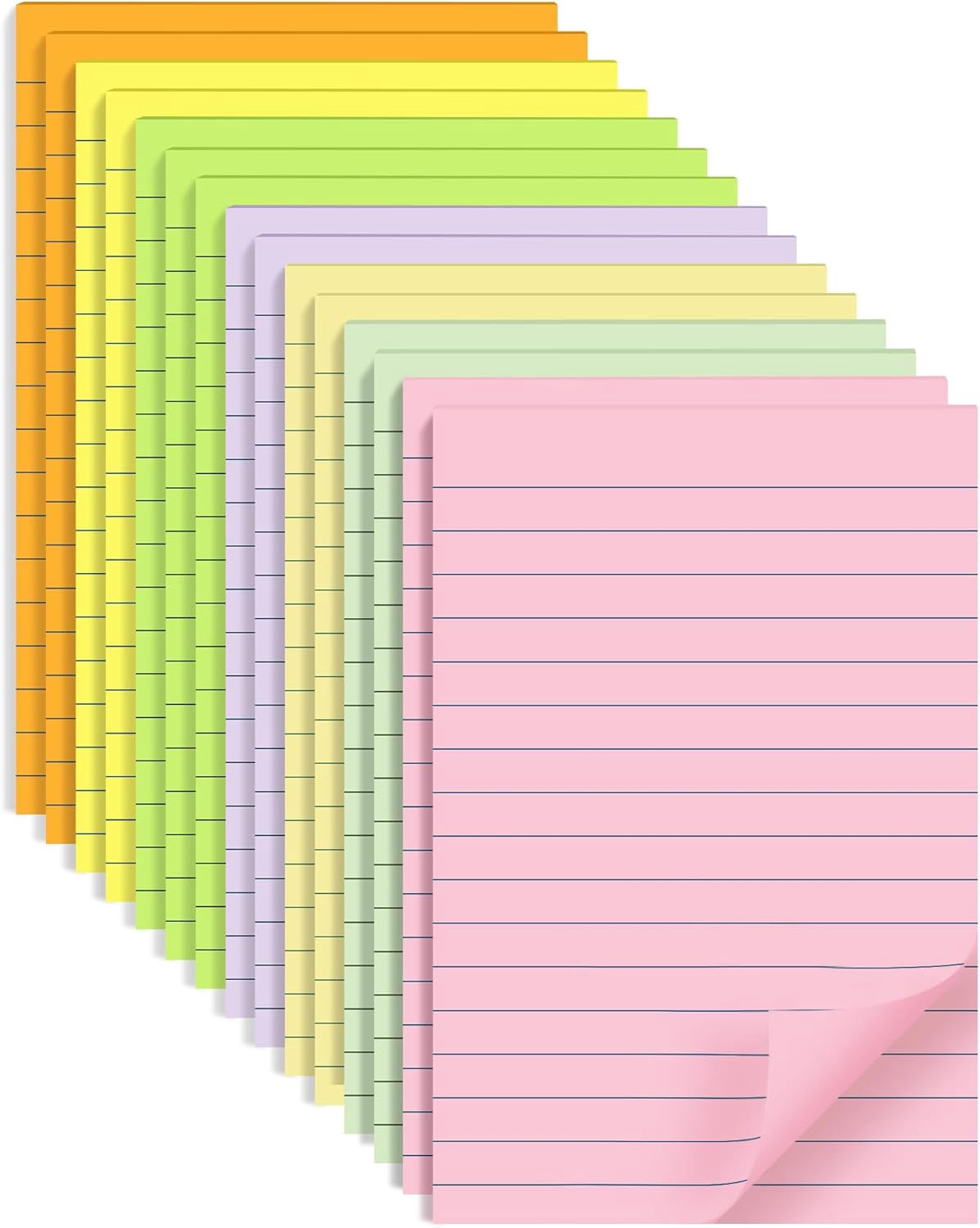 4x6 Inch Lined Sticky Notes, 15-Pack Pastel Colored Self-Stick Notepads ...