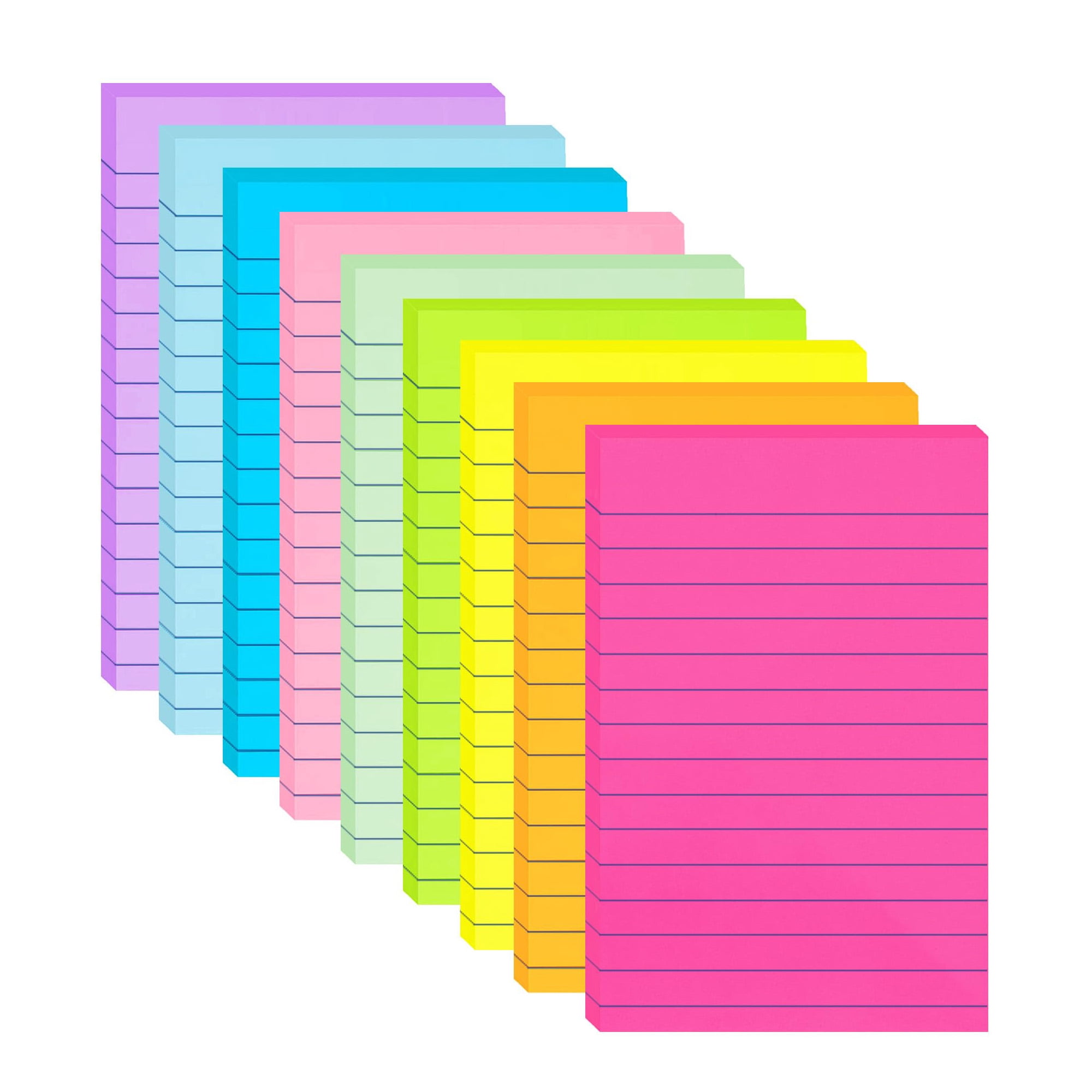 4x6 Inch Lined Sticky Notes, 9 Pack Colorful Self Stick Notes with ...