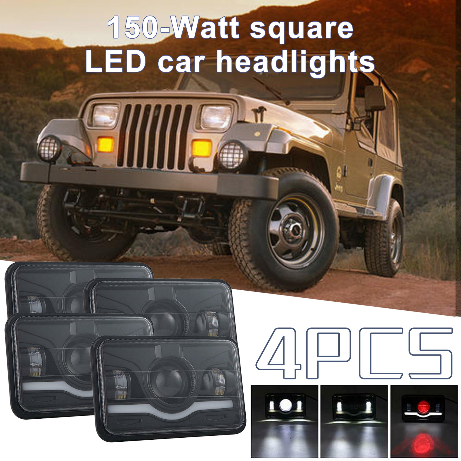 4x6 LED Headlights Bulbs, Rectangular LED Headlamps Hi/Lo Beam ...