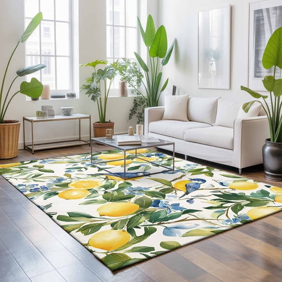 4x6 Lemon Bird Area Rug for Living Room, Washable Non Slip Low Pile ...