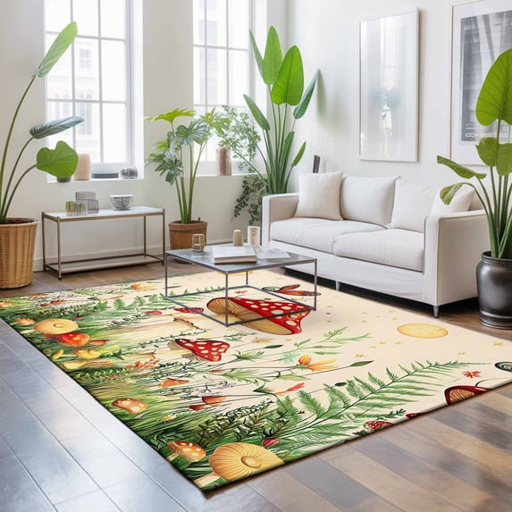 4x6 Mushroom Butterfly Flower Area Rug for Living Room, Washable Non ...