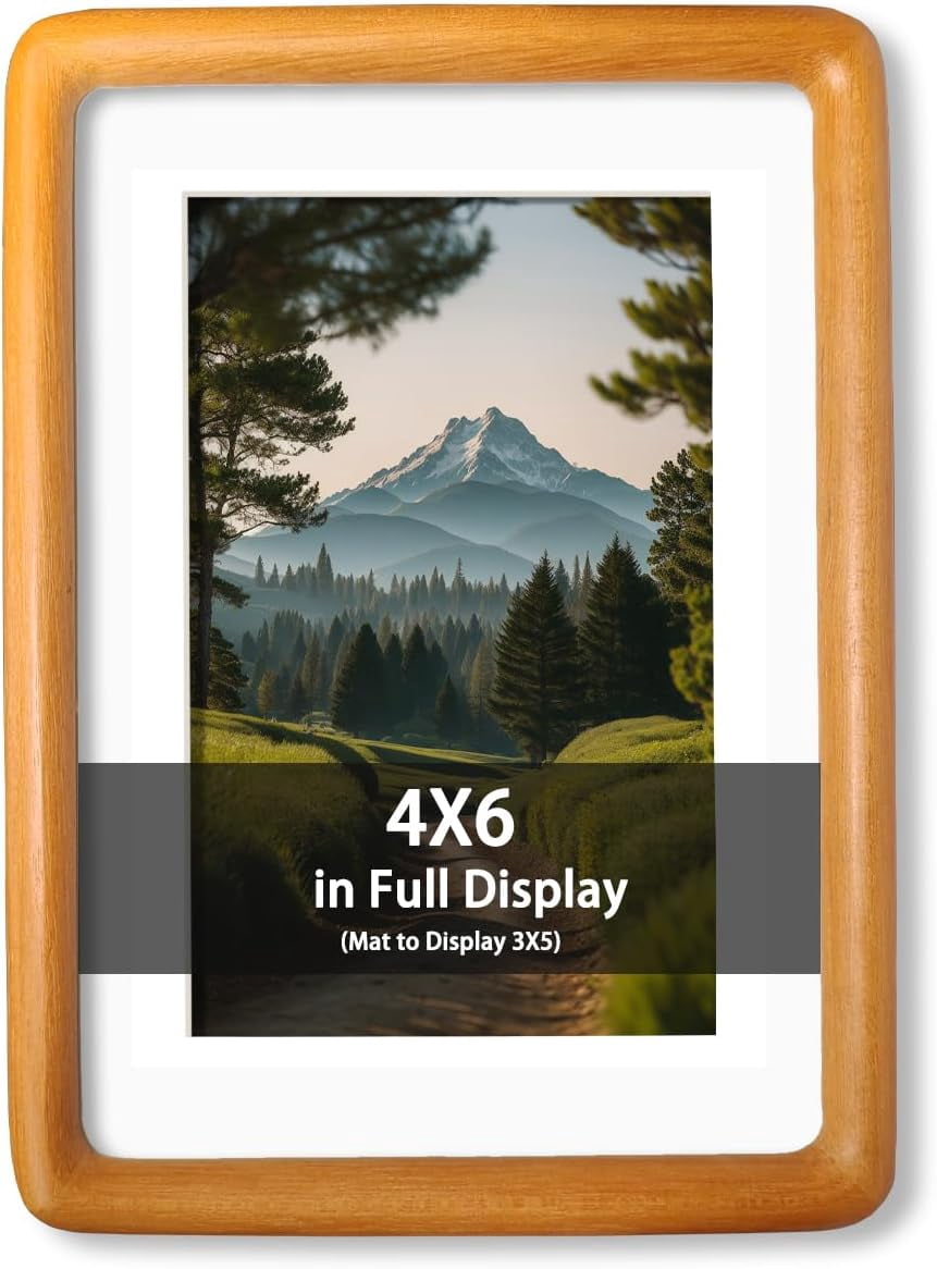 4x6 Natural Solid Wood Picture Frames, HandCrafted Photo Frame with Mat ...