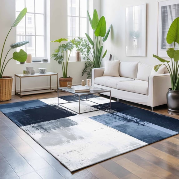 4x6 Navy Blue Black Area Rug for Living Room, Washable Non Slip Low ...