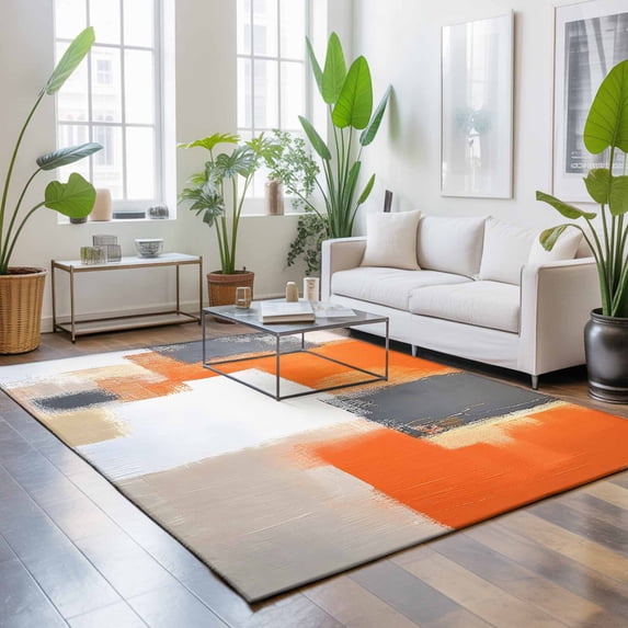 4x6 Orange Graffiti Area Rug for Living Room, Washable Non Slip Low ...