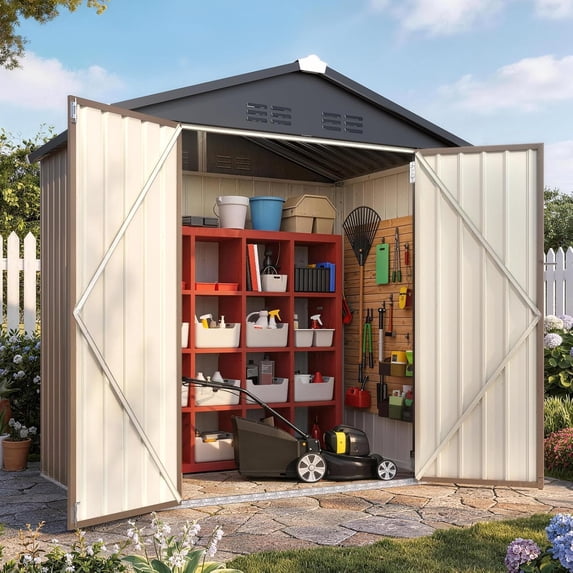 4x6 Outdoor Metal Storage Shed, Small Garden Tool Shed with Lockable ...