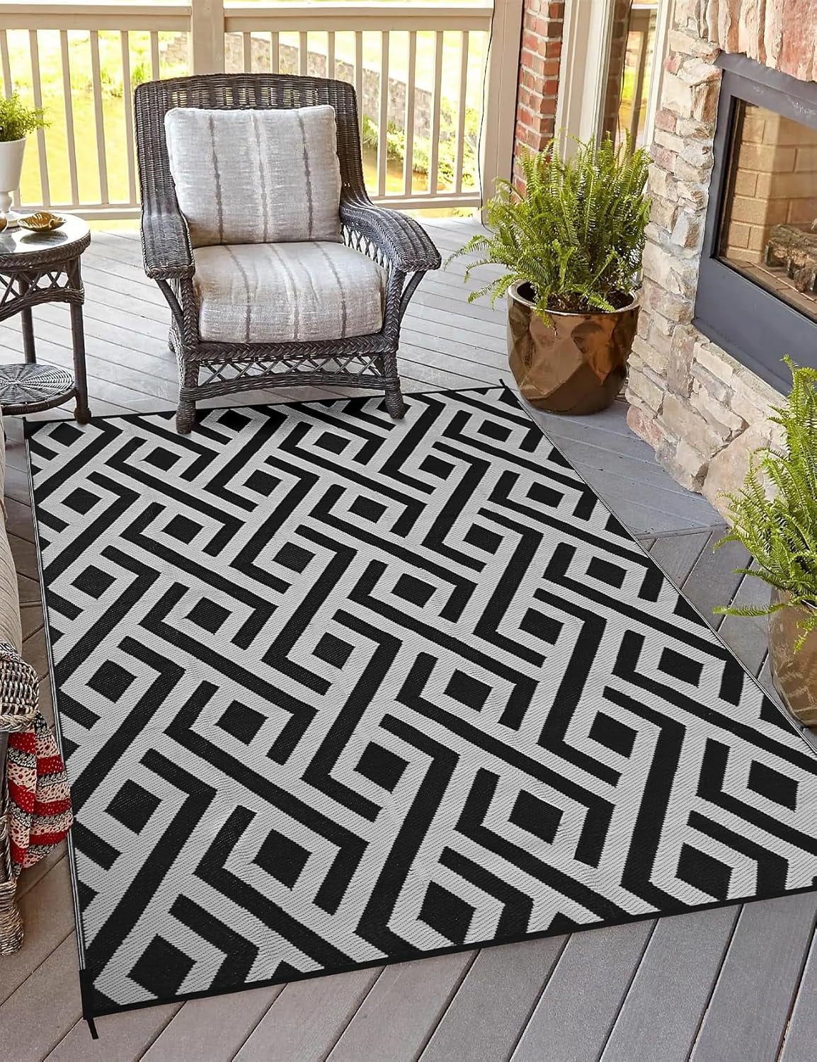 4x6 Outdoor Patio Rug with Carry Bag, Waterproof Outdoor Plastic Straw ...