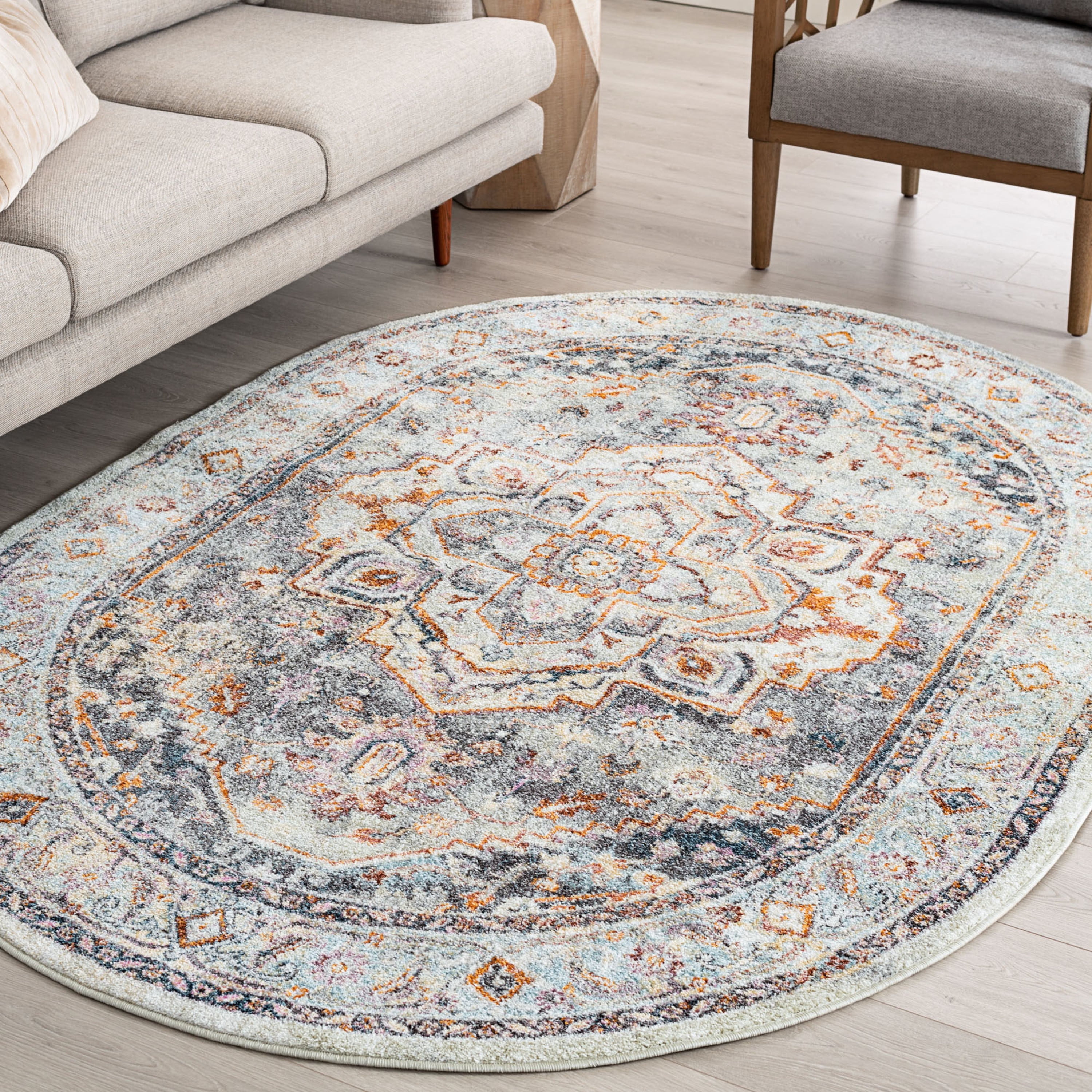 4x6 Oval Traditional Gray Oval Area Rugs for Living Room | Bedroom Rug ...