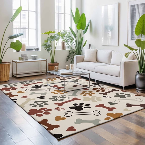 4x6 Paw Print Area Rug for Living Room, Washable Non Slip Low Pile Soft ...
