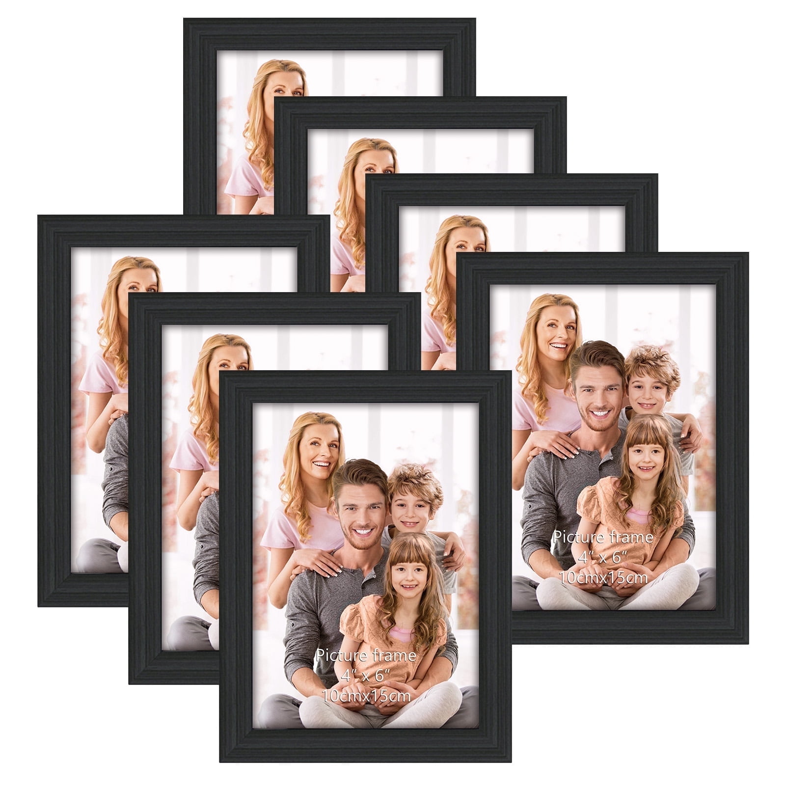 Set of 7, 4x6 Black Photo Frames for Wall Mounting or Table Top Display ...
